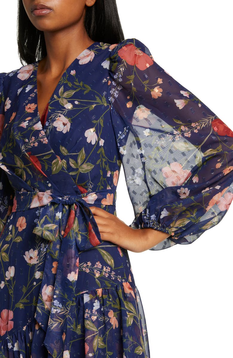 Eliza J Floral Metallic Detail High-Low Dress | Nordstromrack