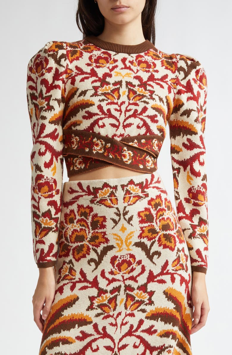 FARM Rio Toucans Puff Sleeve Crop Sweater | Nordstromrack