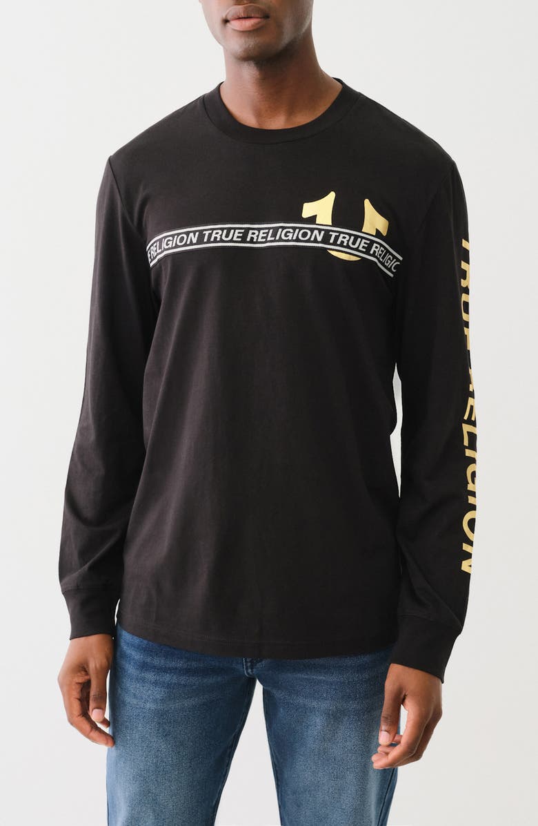 True Religion Foil Taping Long Sleeve Cotton Graphic T-Shirt ...