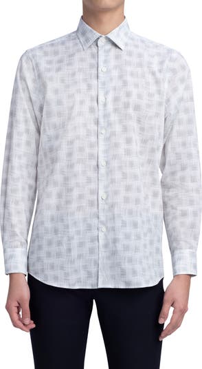 Bugatchi Shaped Fit Basketweave Print Button-Up Shirt | Nordstromrack