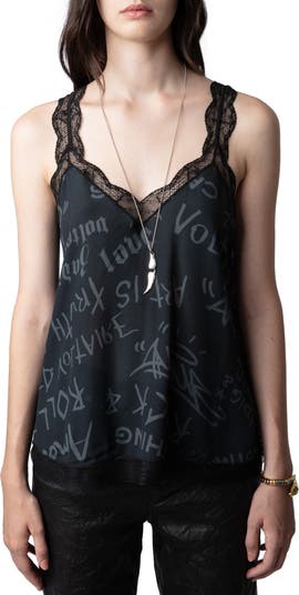 Zadig & Voltaire Chou Manifesto Print Lace Edge Camisole | Nordstrom