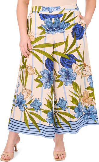 CeCe Print Cotton Wide Leg Pants | Nordstrom