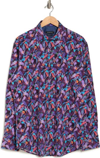 Bugatchi Feather Print Shaped Fit Shirt | Nordstromrack