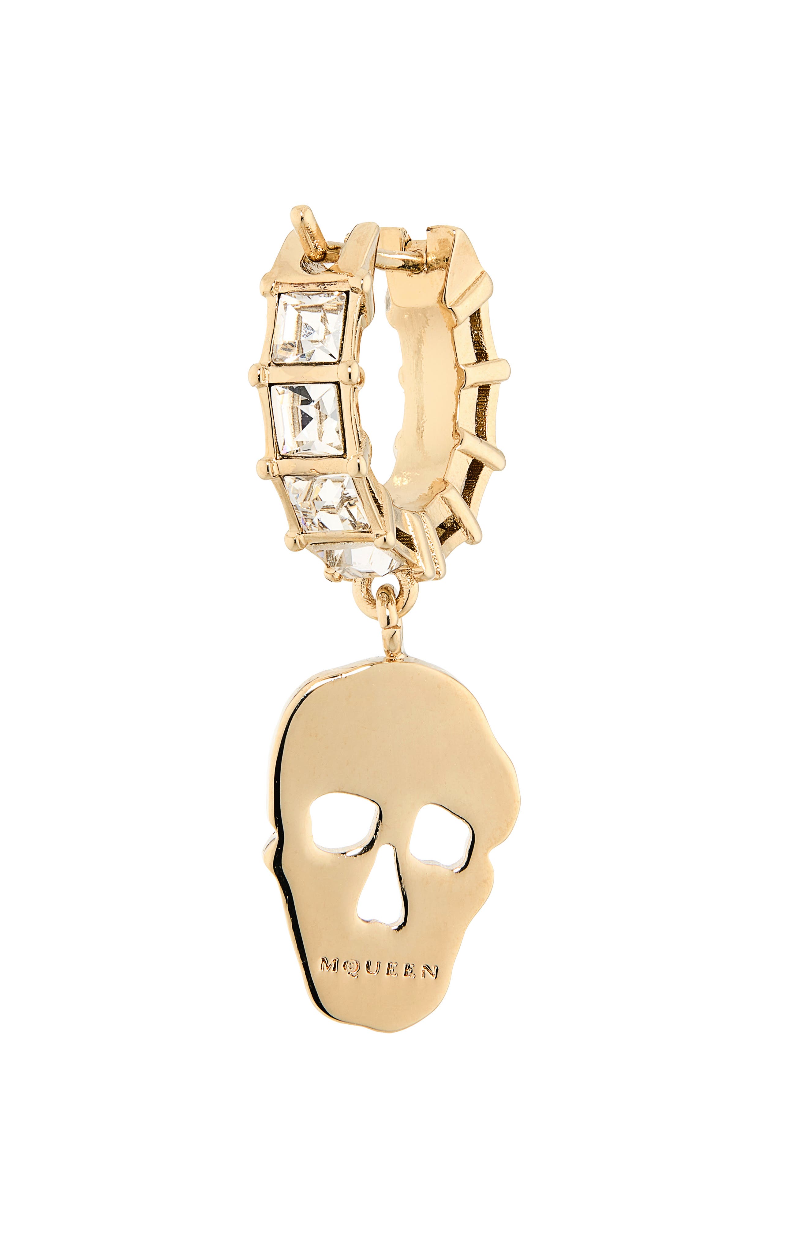 McQueen Pavé Skull Hoop Drop Earrings | Nordstrom