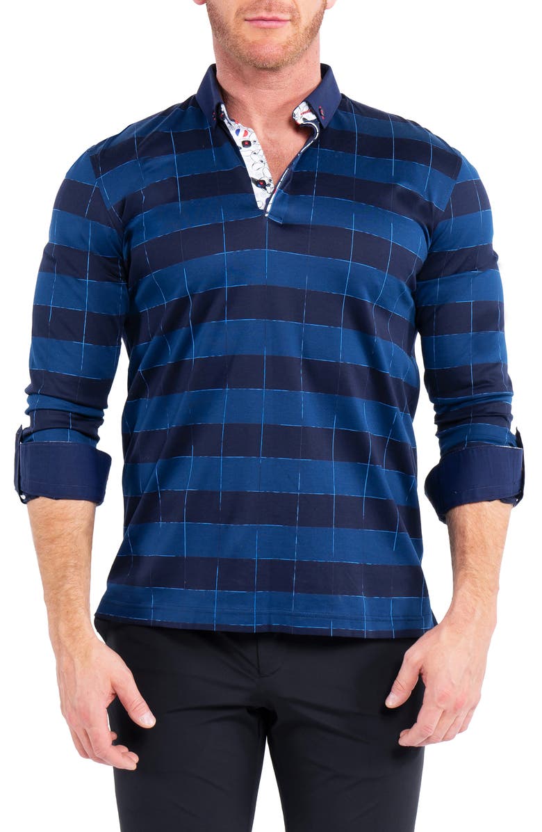 Maceoo Newton Block Blue Stripe Button-Down Polo | Nordstromrack