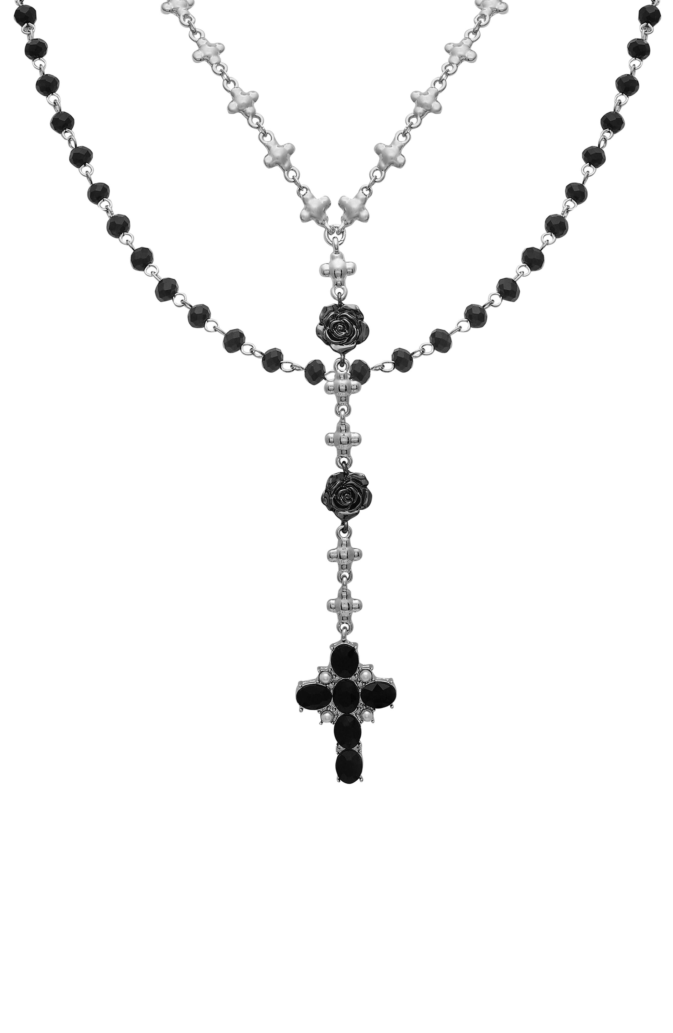 GUESS Crystal Cross Charm Layered Necklace | Nordstromrack