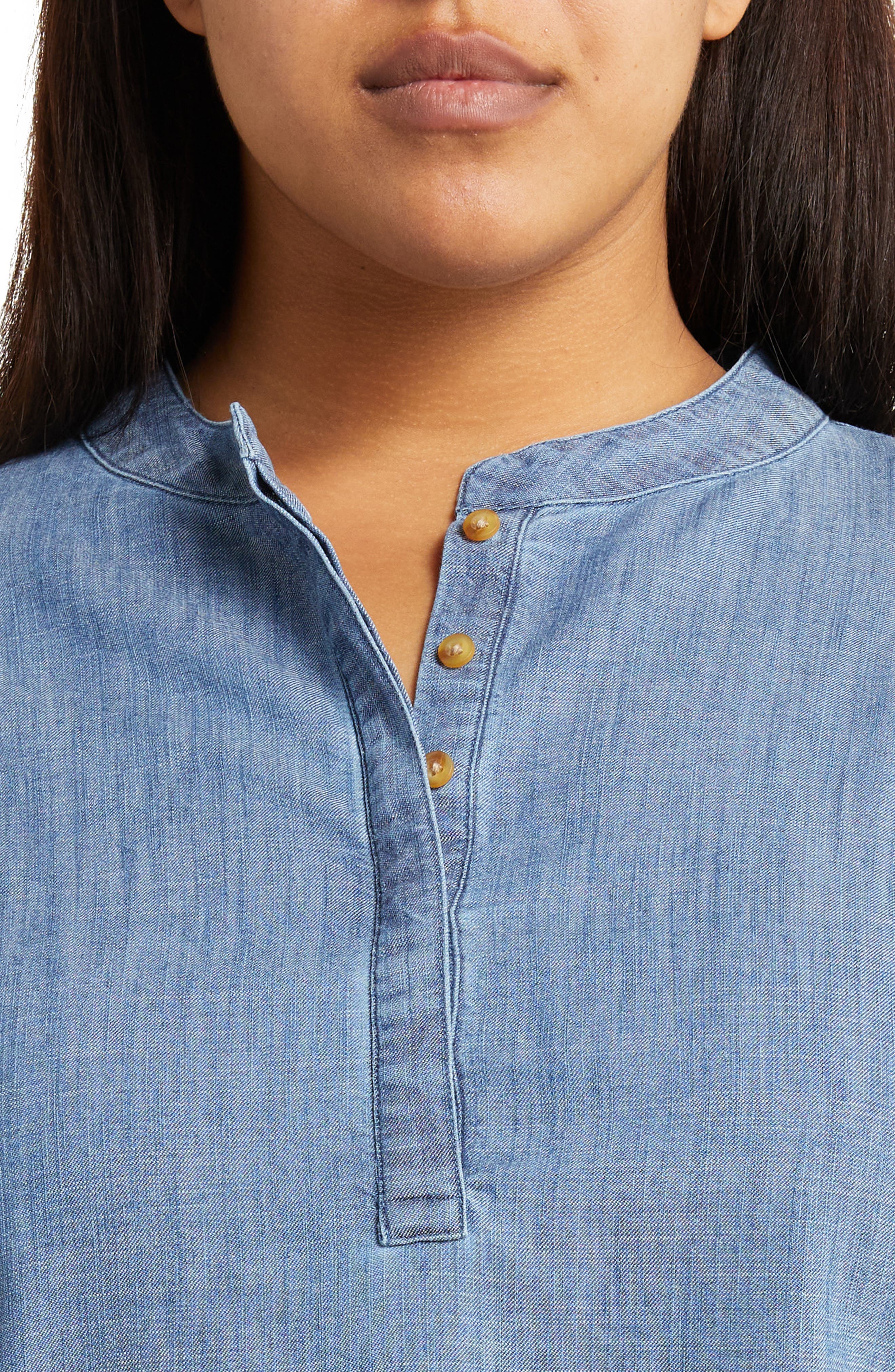 Caslon® Pleat Sleeve Chambray Top | Nordstromrack