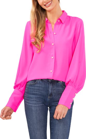 CeCe Faux Pearl Button-Up Shirt | Nordstrom