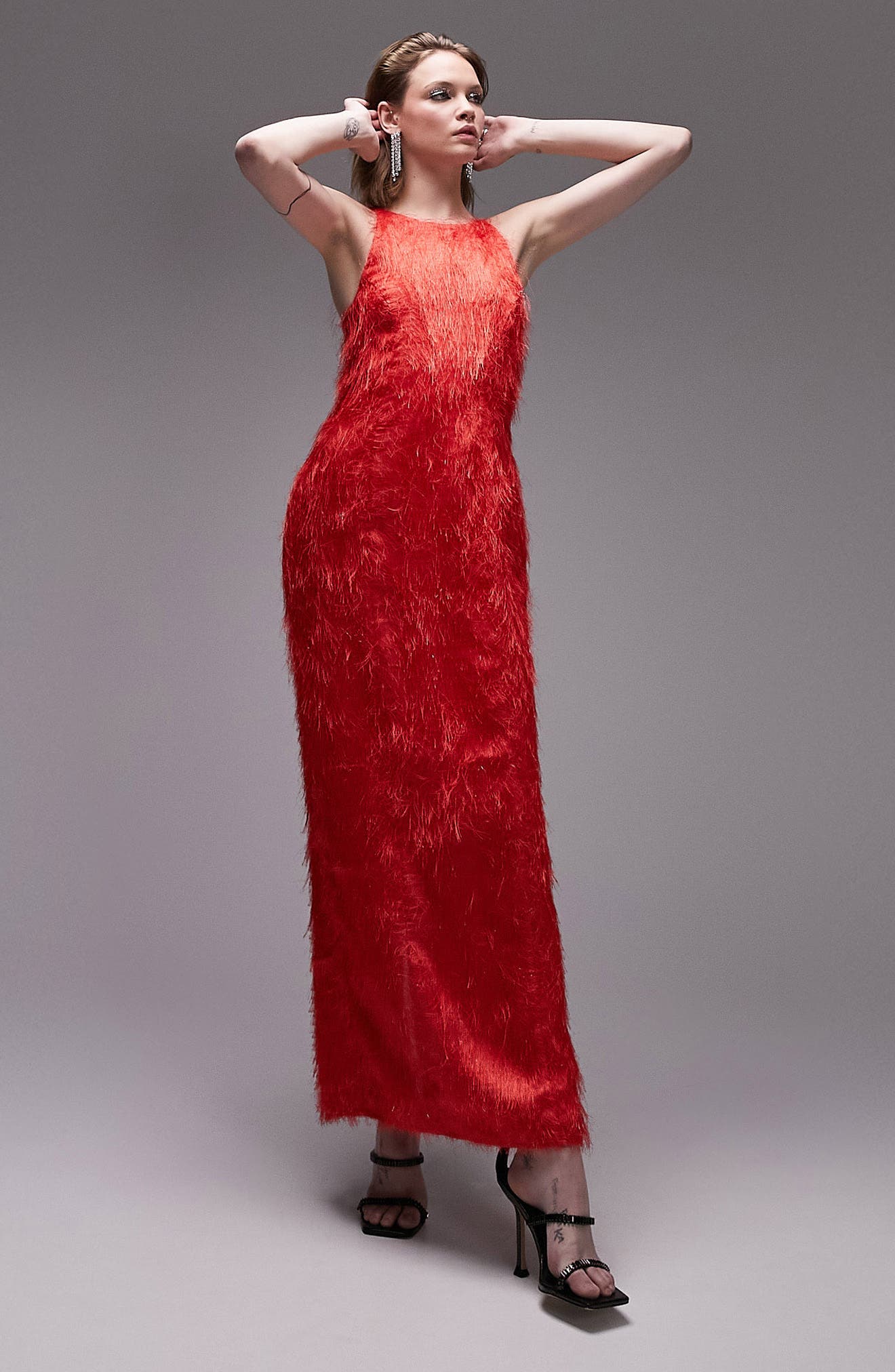 Topshop Fluffy Open Back Maxi Dress | Nordstromrack