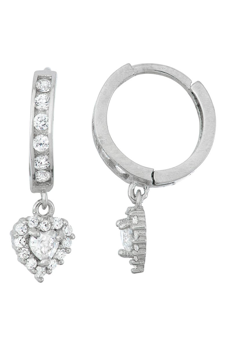 FZN Kids' Sterling Silver CZ Heart Drop Huggie Hoop Earrings ...
