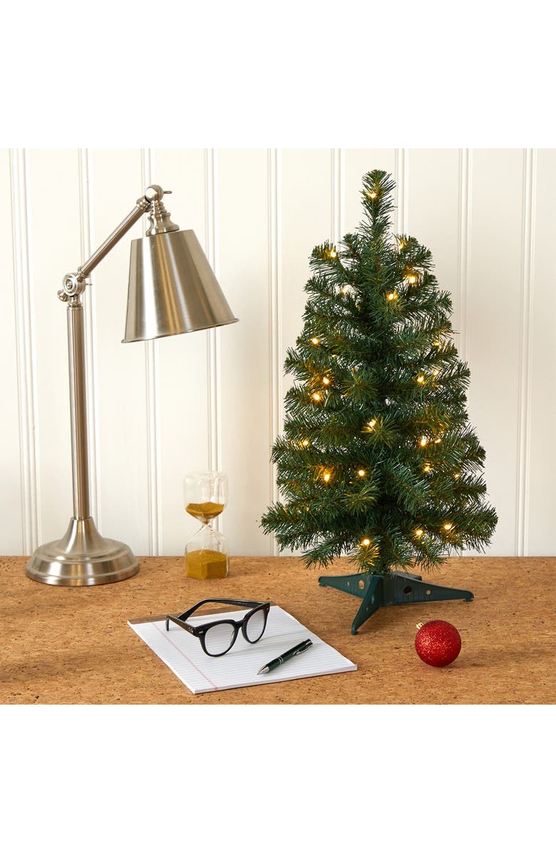 NEARLY NATURAL 2ft. Green Artificial Christmas Tree with 35 LED Lights ...
