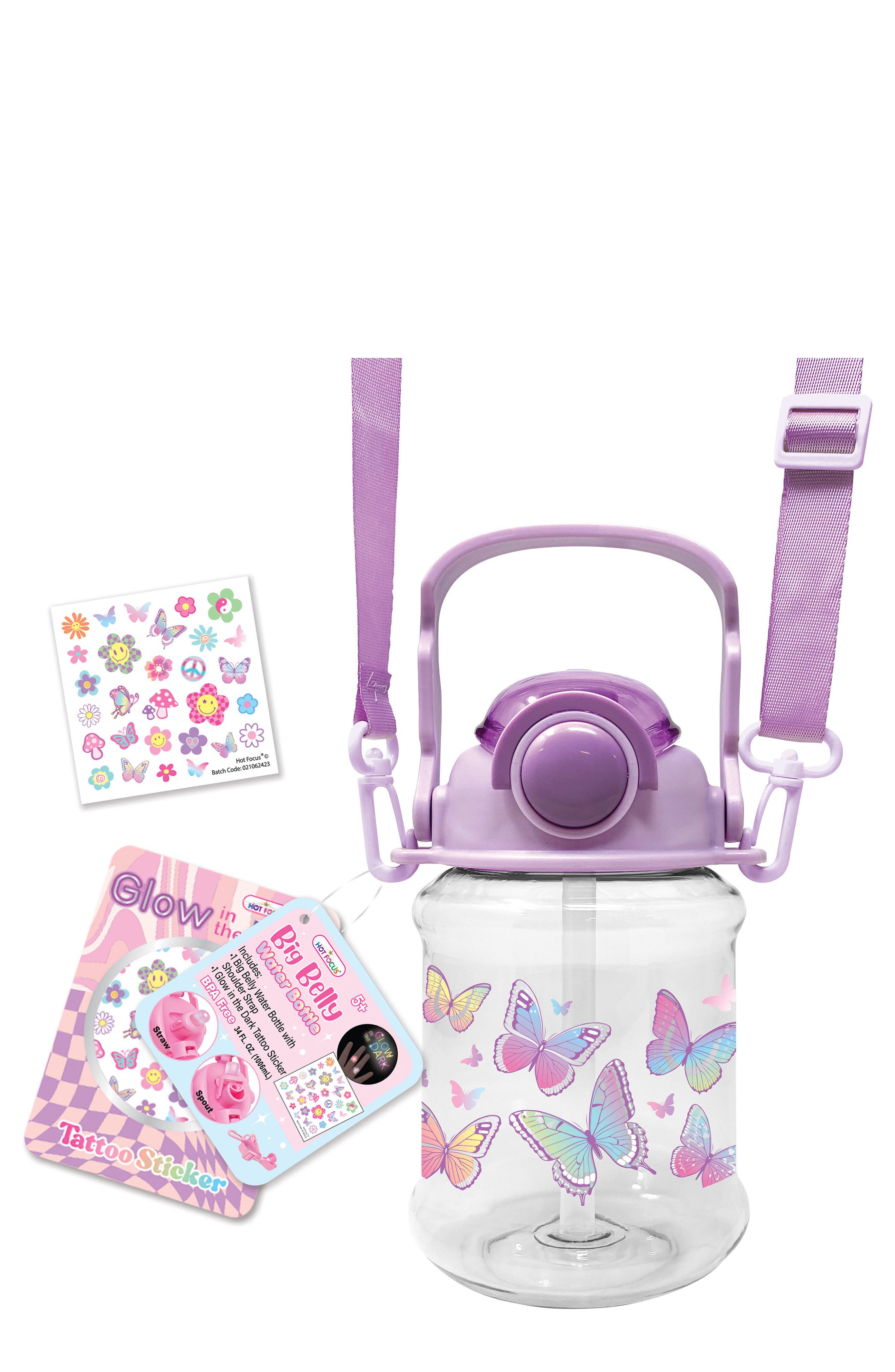 HOT FOCUS Kids' Big Belly Water Bottle with Strap and Sticker Pack ...