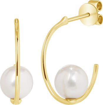 RON HAMI 14K Gold 6.5mm Pearl Hoop Earrings | Nordstromrack
