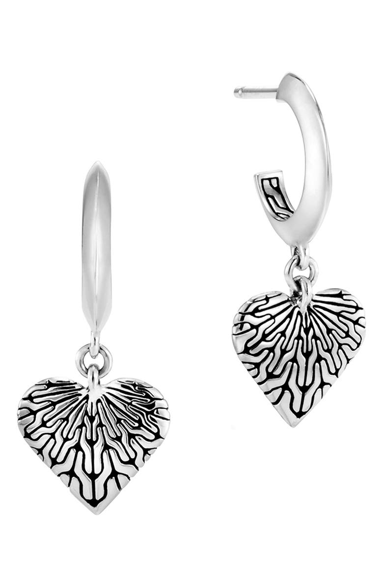 John Hardy Valentine Sterling Silver Heart Drop Huggie Hoop Earrings ...