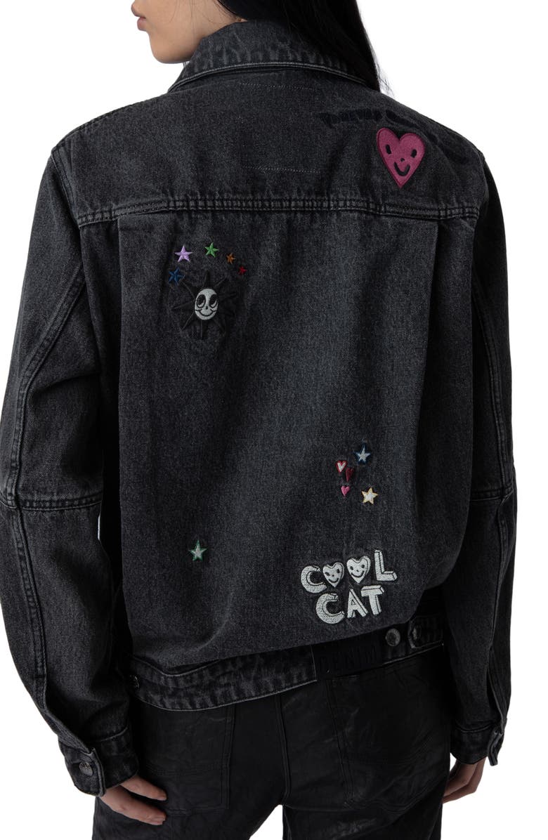 Zadig & Voltaire Kasy Embroidered Denim Trucker Jacket | Nordstrom