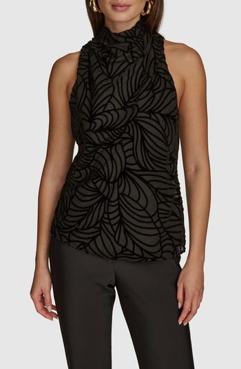 Donna Karan New York Leaf Print Velvet Burnout Sleeveless Top | Nordstrom