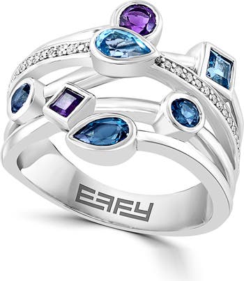 EFFY Sterling Silver Diamond Amethyst Blue Topaz Ring - 0.11ct ...