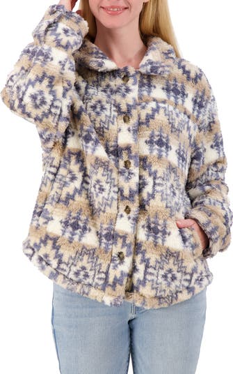 Lucky Brand Patterned High Pile Fleece Shacket | Nordstromrack