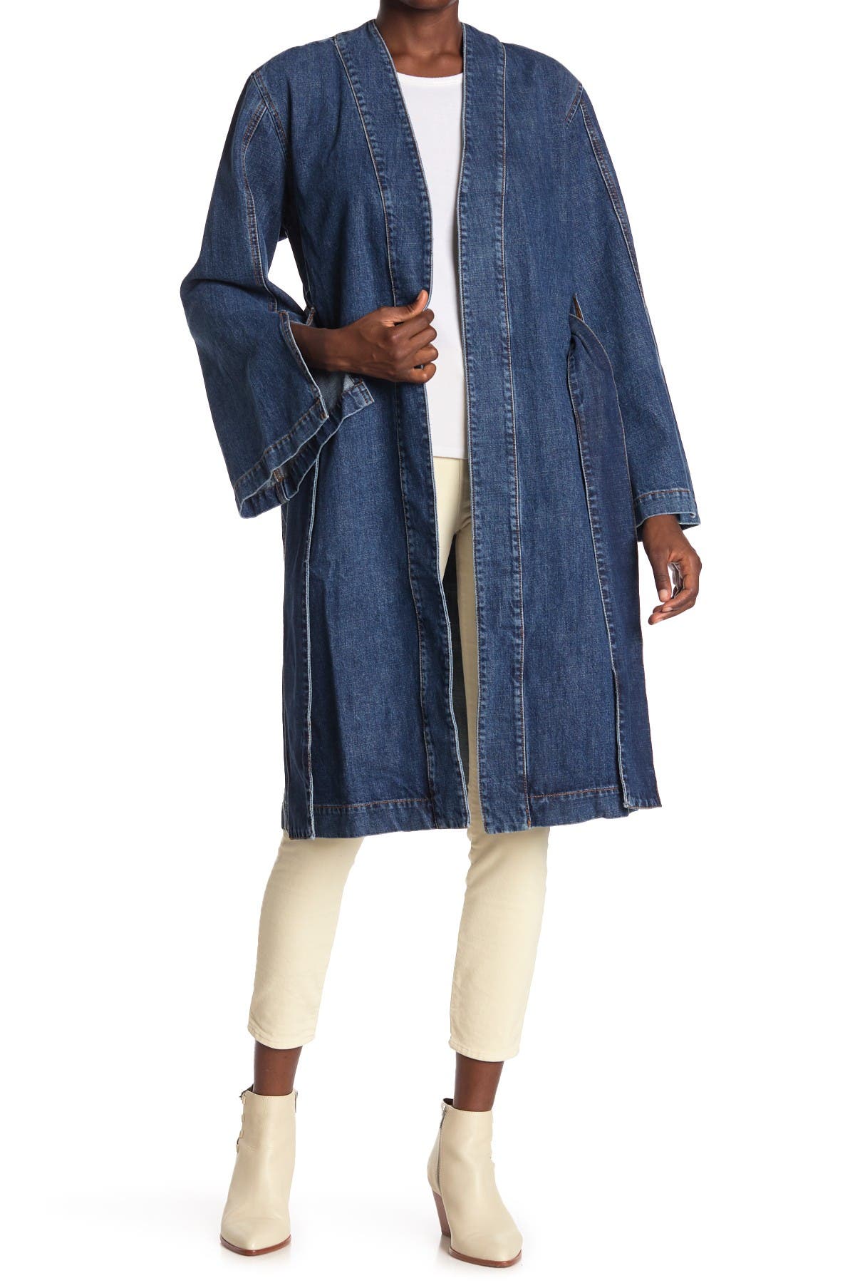 Ganni Blue Washed Denim Wrap Coat | Nordstromrack