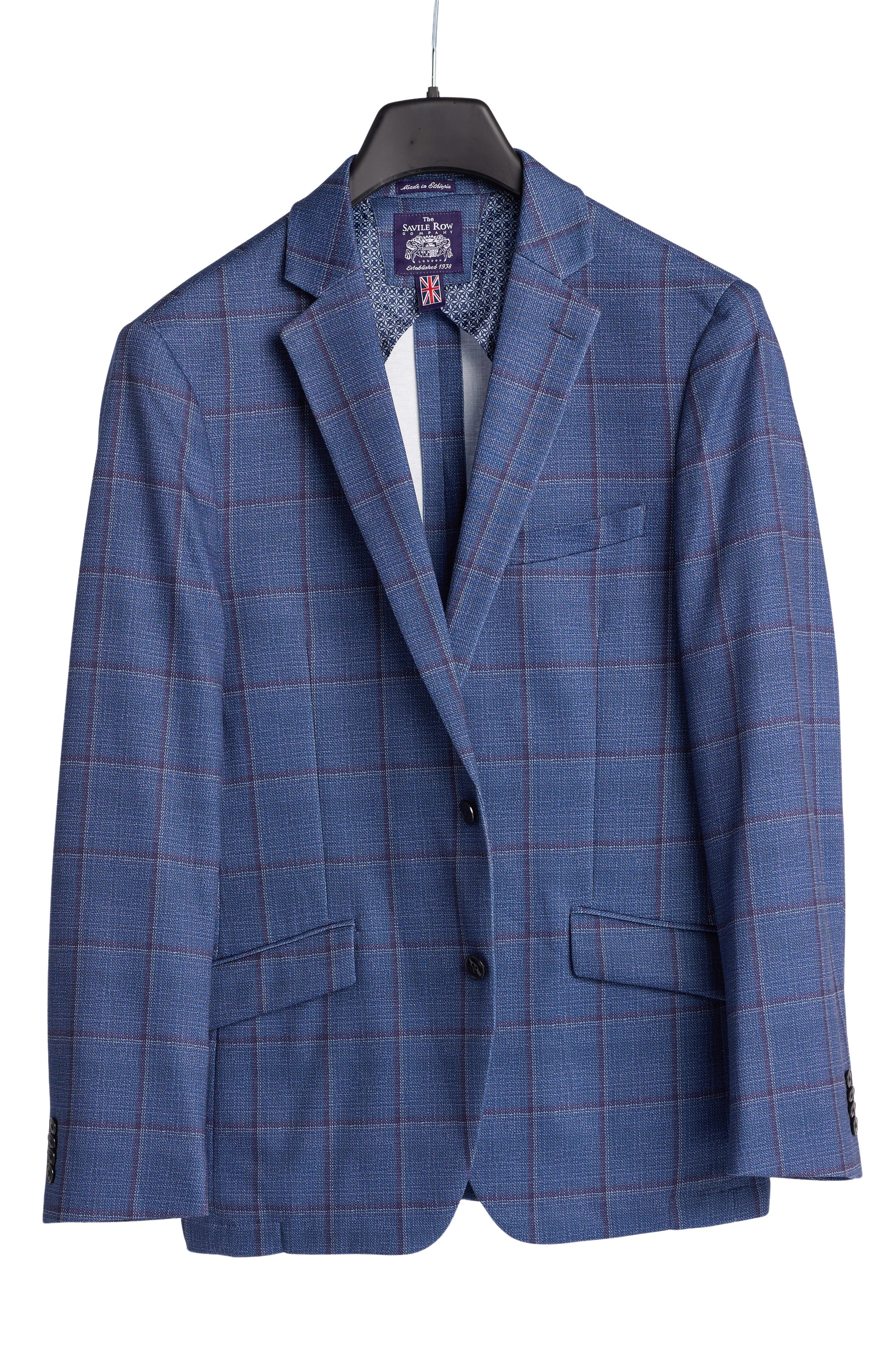 SAVILE ROW CO Shoreditch Slim Fit Blue Windowpane Knit Spot Coat ...
