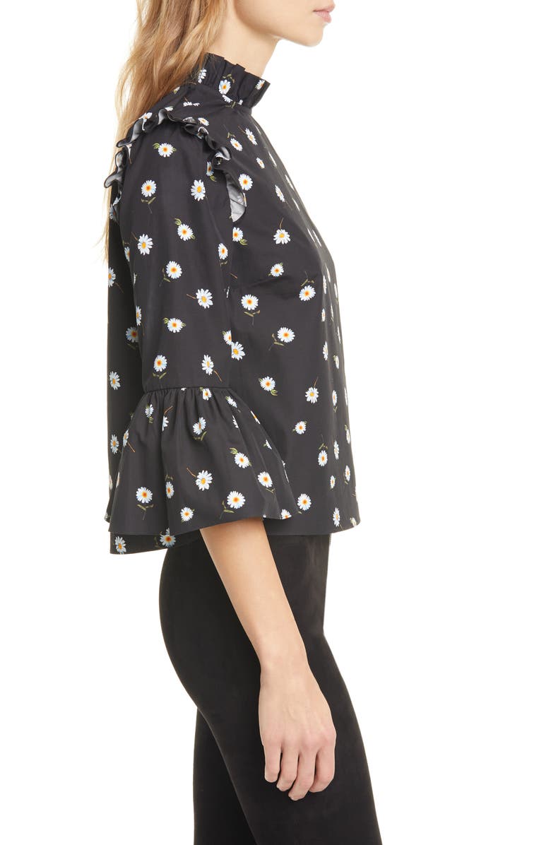 Alice + Olivia Henrietta Daisy Pattern Ruffled Cotton Boxy Blouse ...