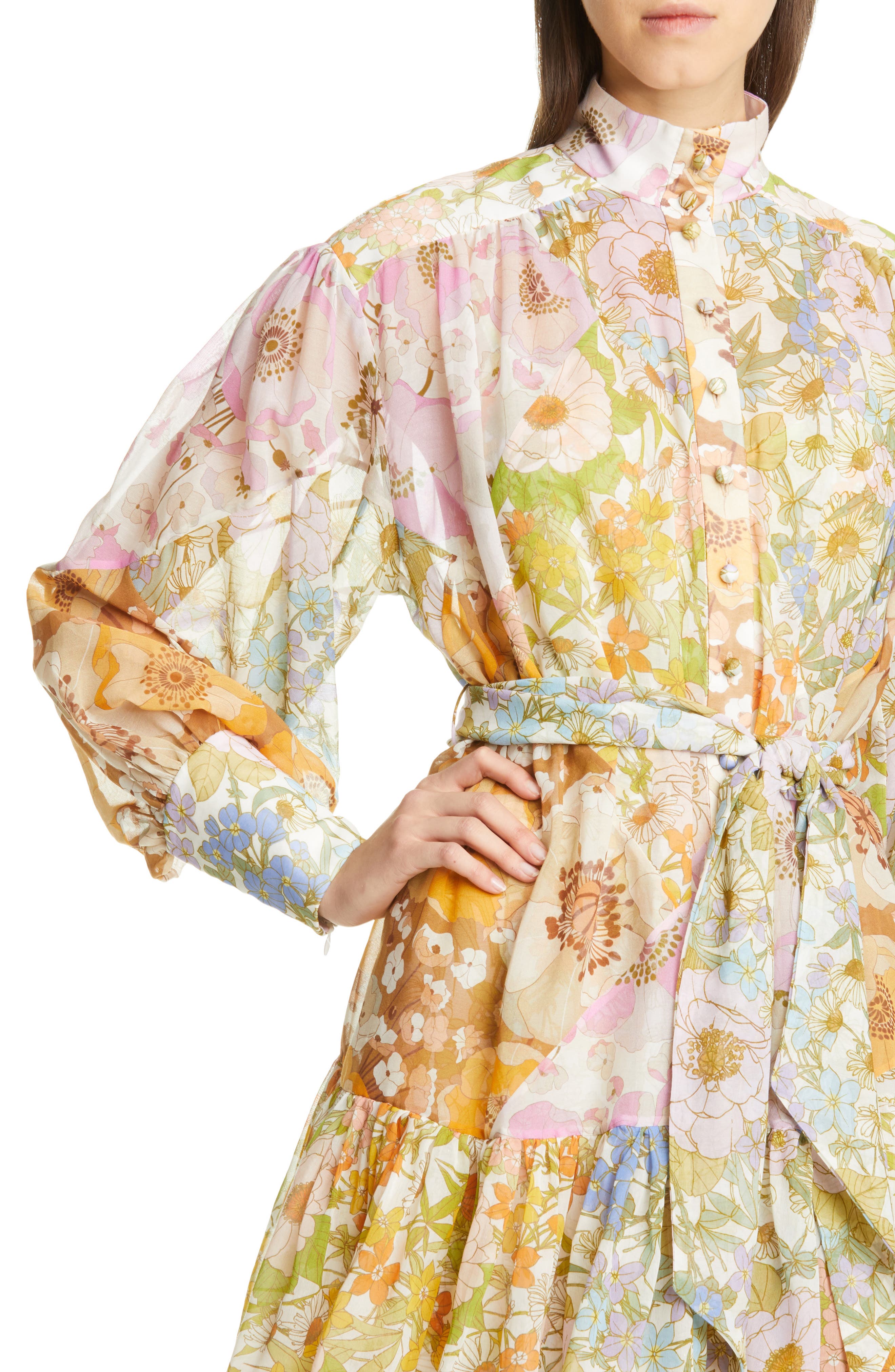 Zimmermann Super Eight Floral Print Long Sleeve Lantern Minidress ...
