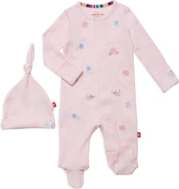 Magnetic Me Forget Me Not Embroidered Footie & Hat Set | Nordstromrack