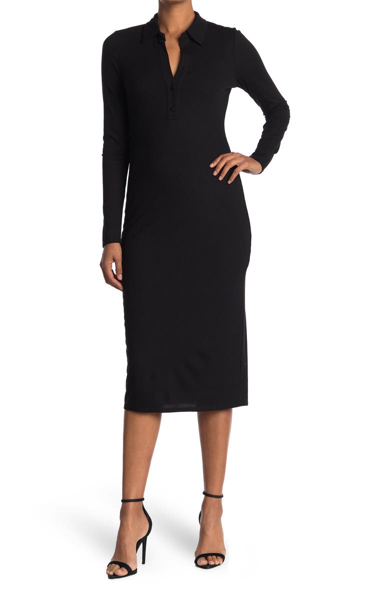 AFRM Lacey Collar Ribbed Midi Dress | Nordstromrack