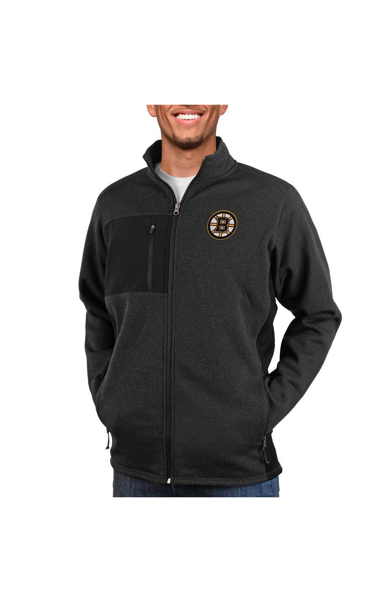 ANTIGUA Men's Antigua Heather Charcoal Boston Bruins Course Full-Zip ...