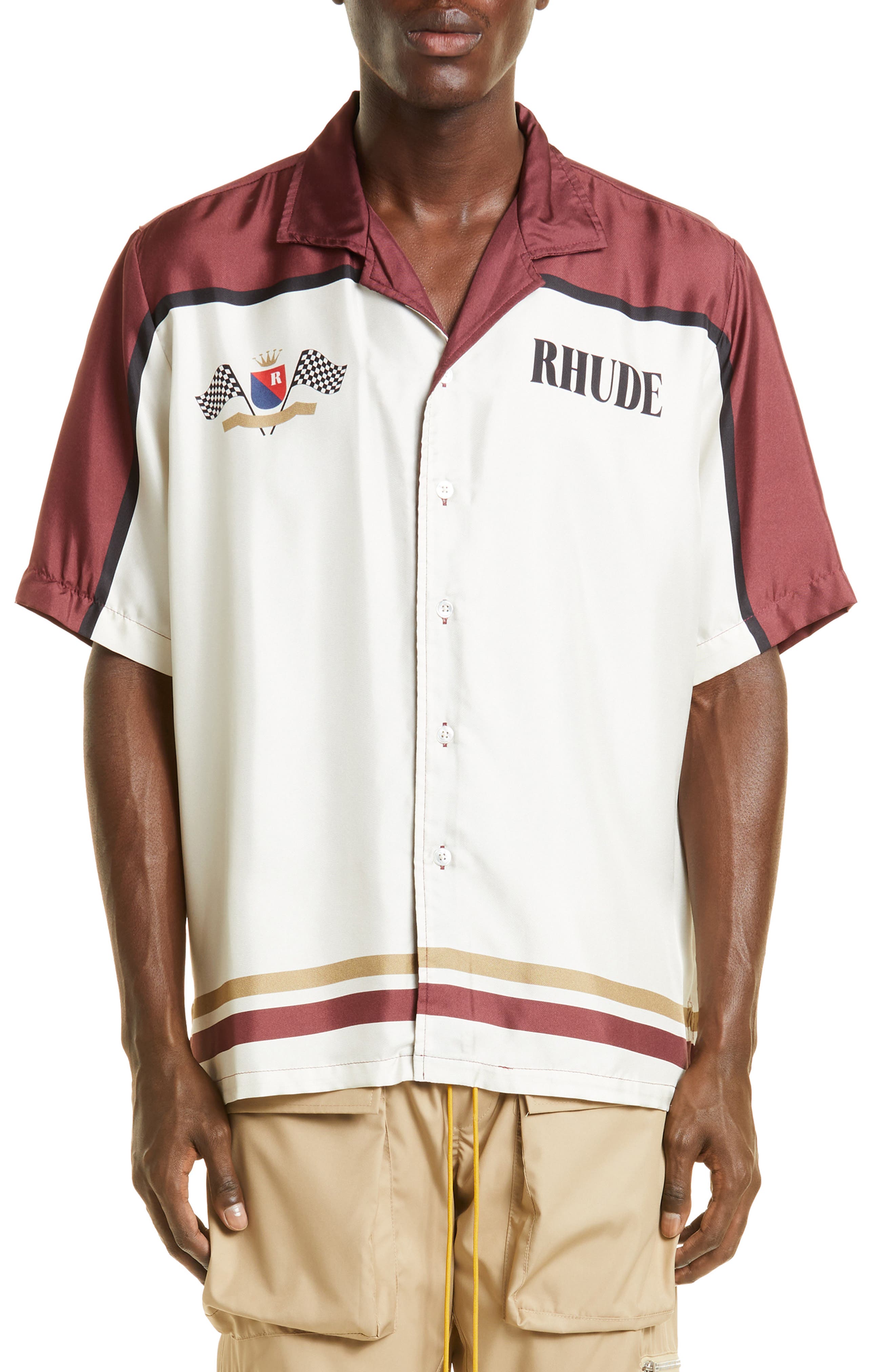 Rhude Racing Team Short Sleeve Silk Camp Shirt | Nordstrom