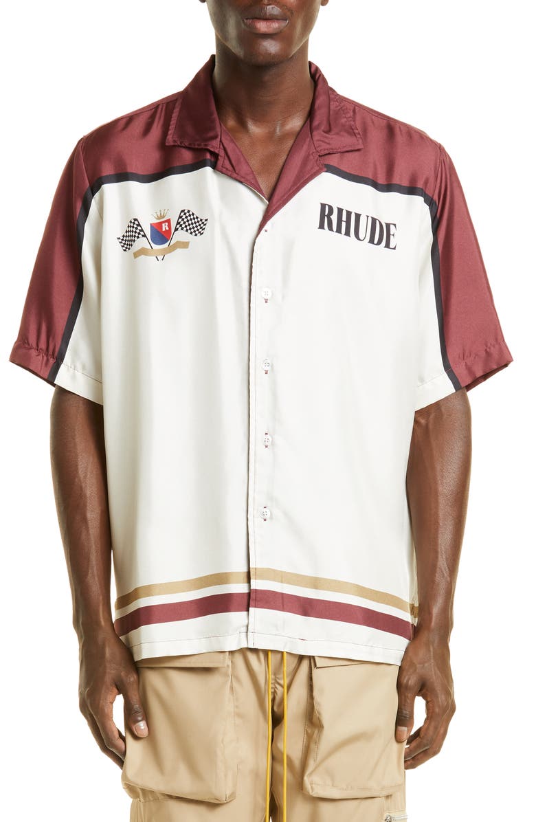 Rhude Racing Team Short Sleeve Silk Camp Shirt | Nordstrom