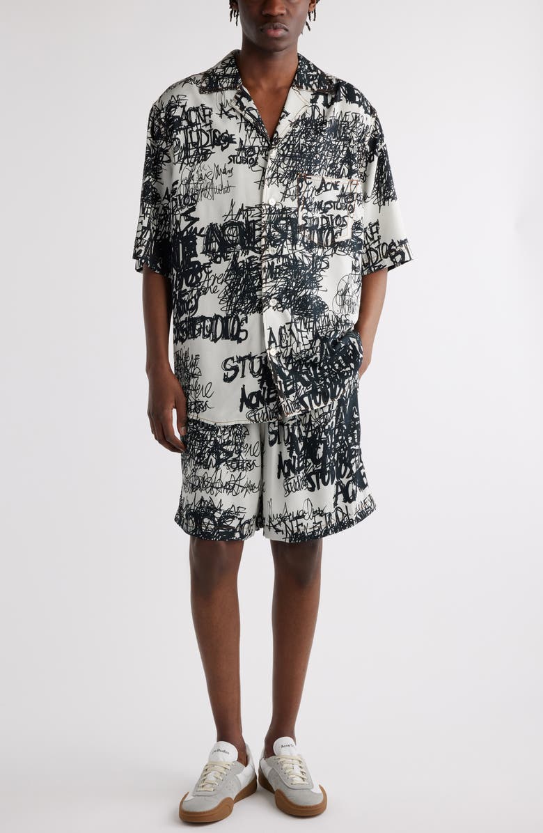 Acne Studios Doodle Logo Print Camp Shirt | Nordstromrack