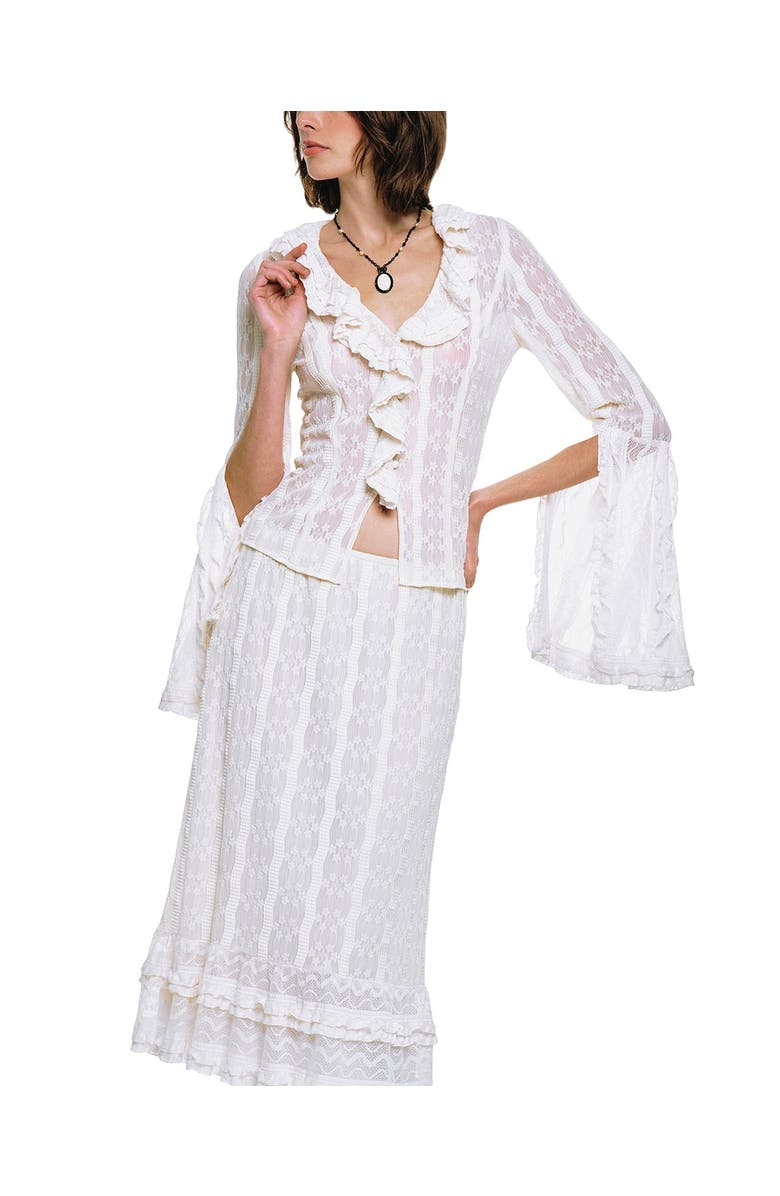 Anna Sui Floral Ruffle Stretch Lace Blouse | Nordstrom