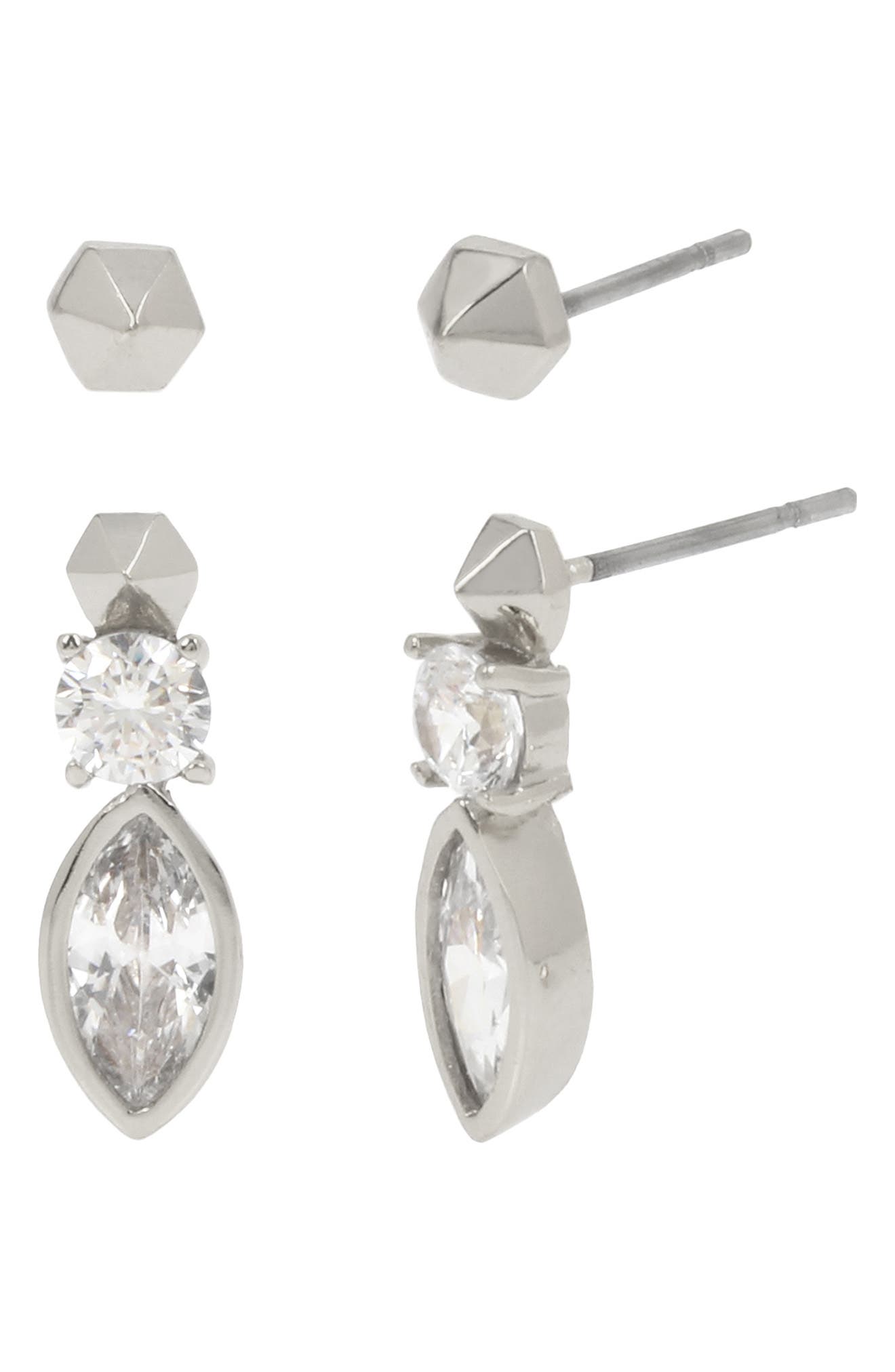 AllSaints 2-Pack Pyramid Stud & Drop Earring Set | Nordstrom