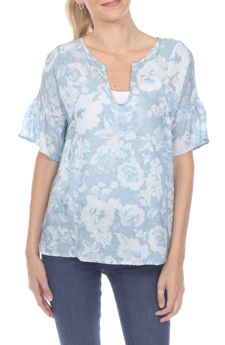 RAIN Floral Textured Ruffle Cuff Blouse | Nordstromrack