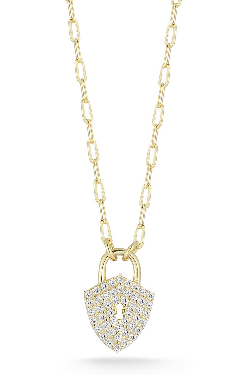 GLAZE JEWELRY 14K Gold Plated Sterling Silver Pave CZ Lock Pendant ...