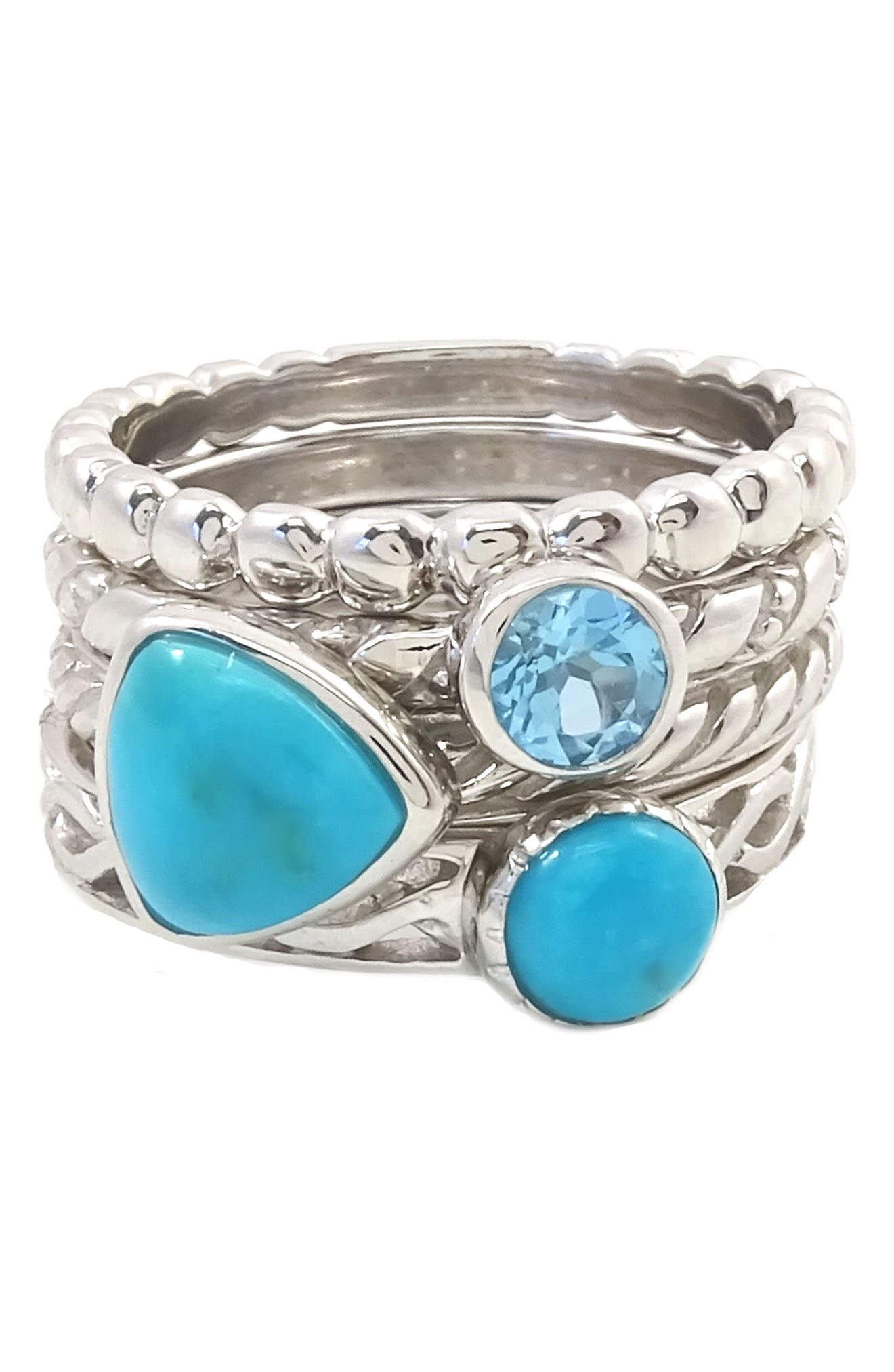 SAVVY CIE JEWELS Sterling Silver Blue Topaz & Turquoise Stackable Ring ...