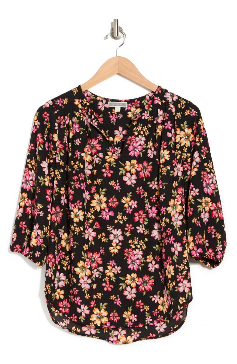 Pleione Animal Print Pleat Balloon Sleeve Blouse | Nordstromrack