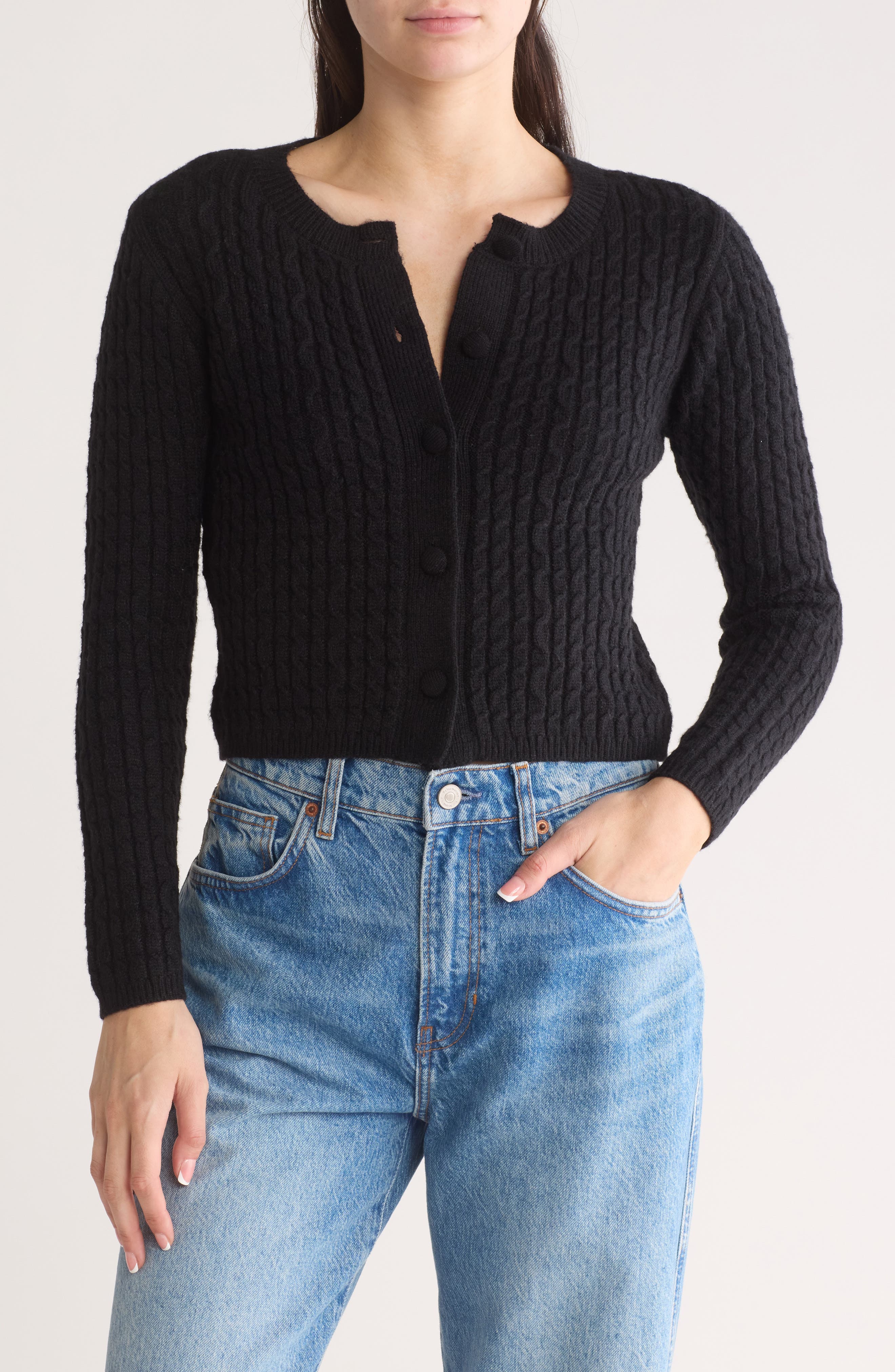 Bambie Cable Knit Crop Cardigan (Women) | Nordstromrack