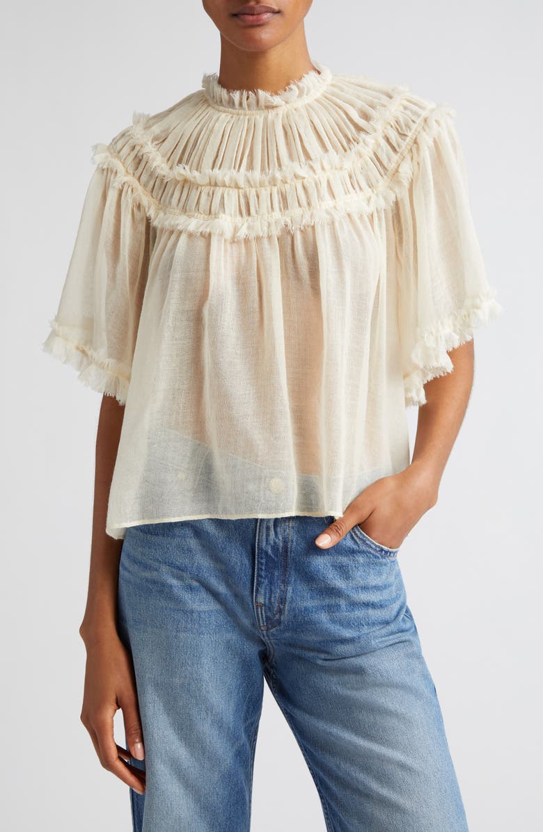 Ulla Johnson Zuri Ruffle Wool Gauze Ruched Top | Nordstromrack