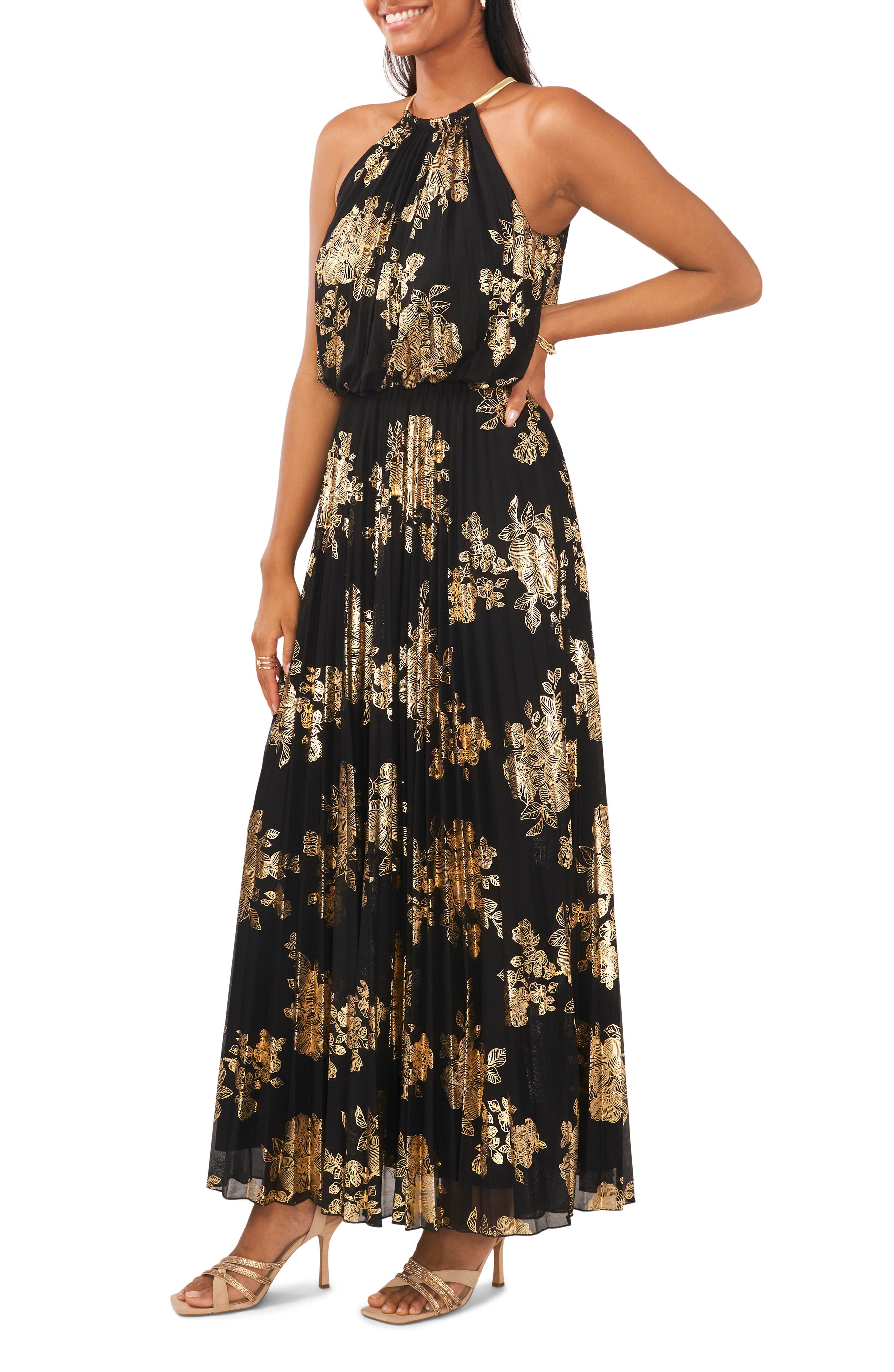 Halogen® Pleated High Neck Maxi Dress | Nordstromrack