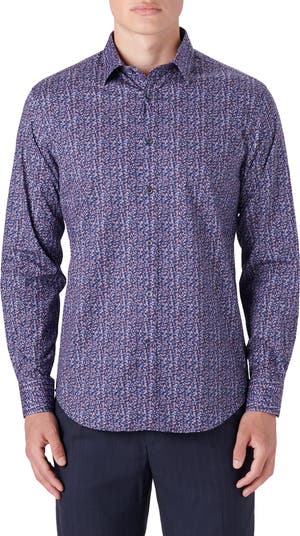 Bugatchi Shaped Fit Leaf Print Stretch Cotton Button-Up Shirt ...
