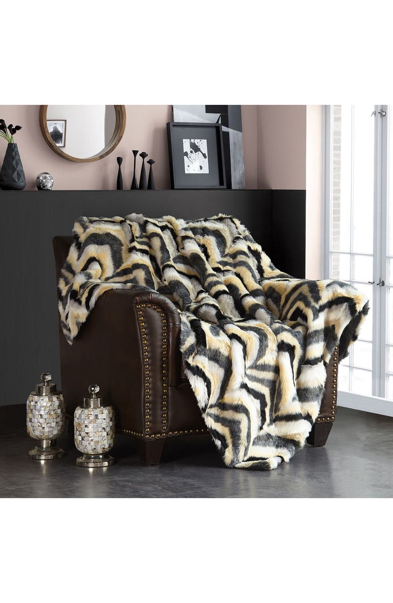CHIC Janina Striped Chevron Shaggy Faux Fur Blanket - 50" x 60" - Black ...