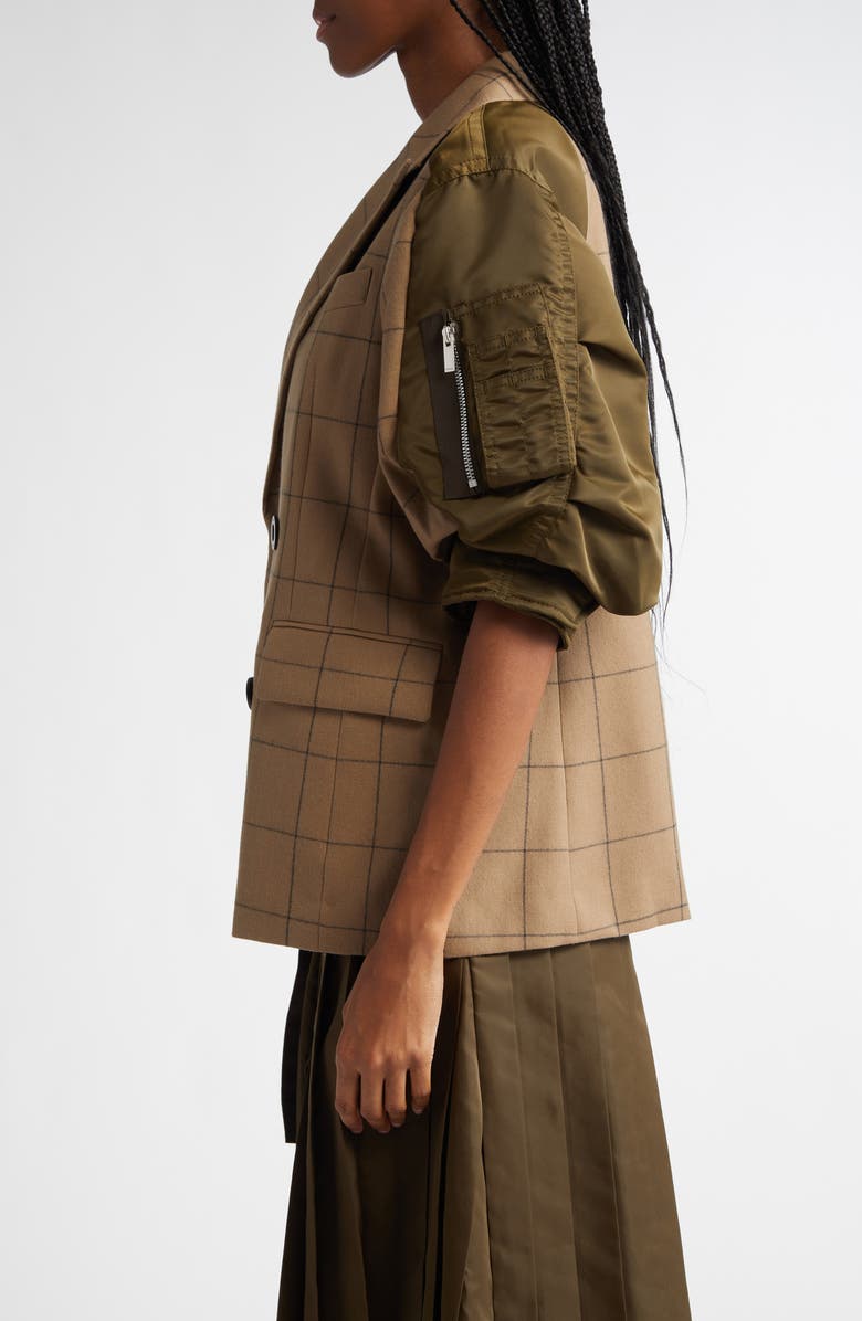 Sacai Windowpane Mixed Media Jacket | Nordstrom