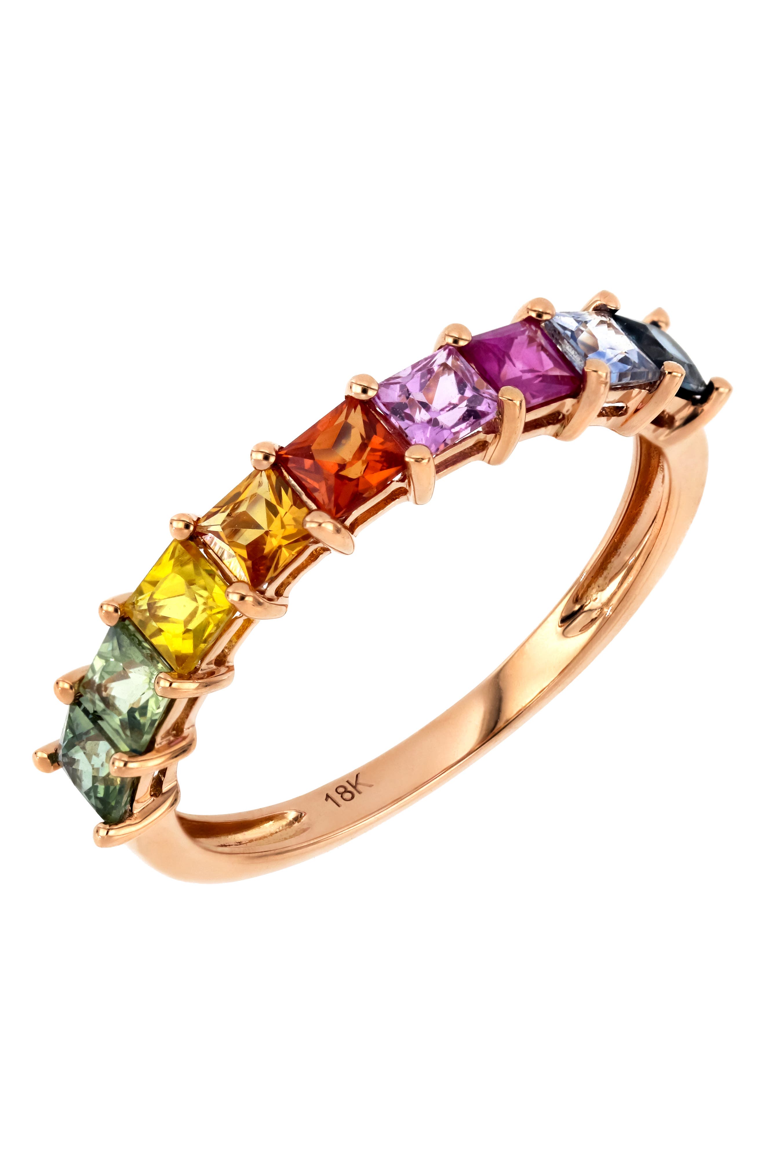Bony Levy Iris 18K Gold Princess Cut Rainbow Sapphire Stacking Ring ...