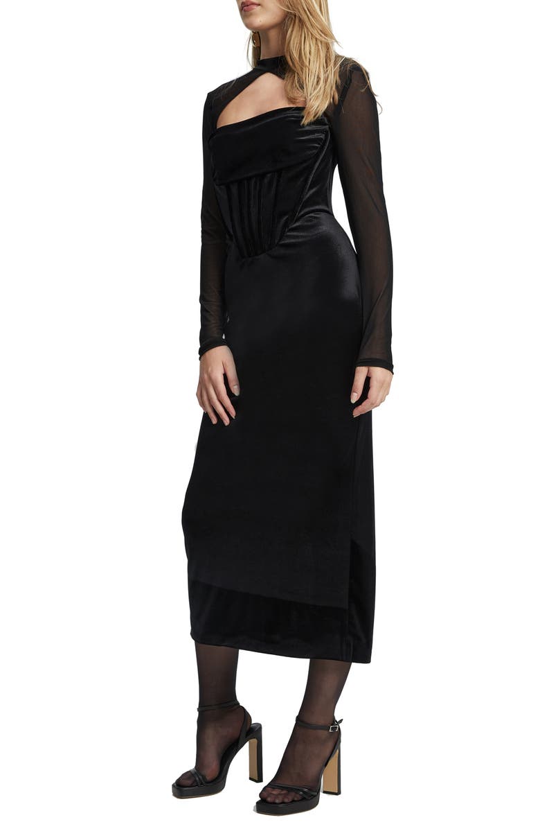 Bardot Castila Cutout Long Sleeve Corset Bodice Velvet Dress ...
