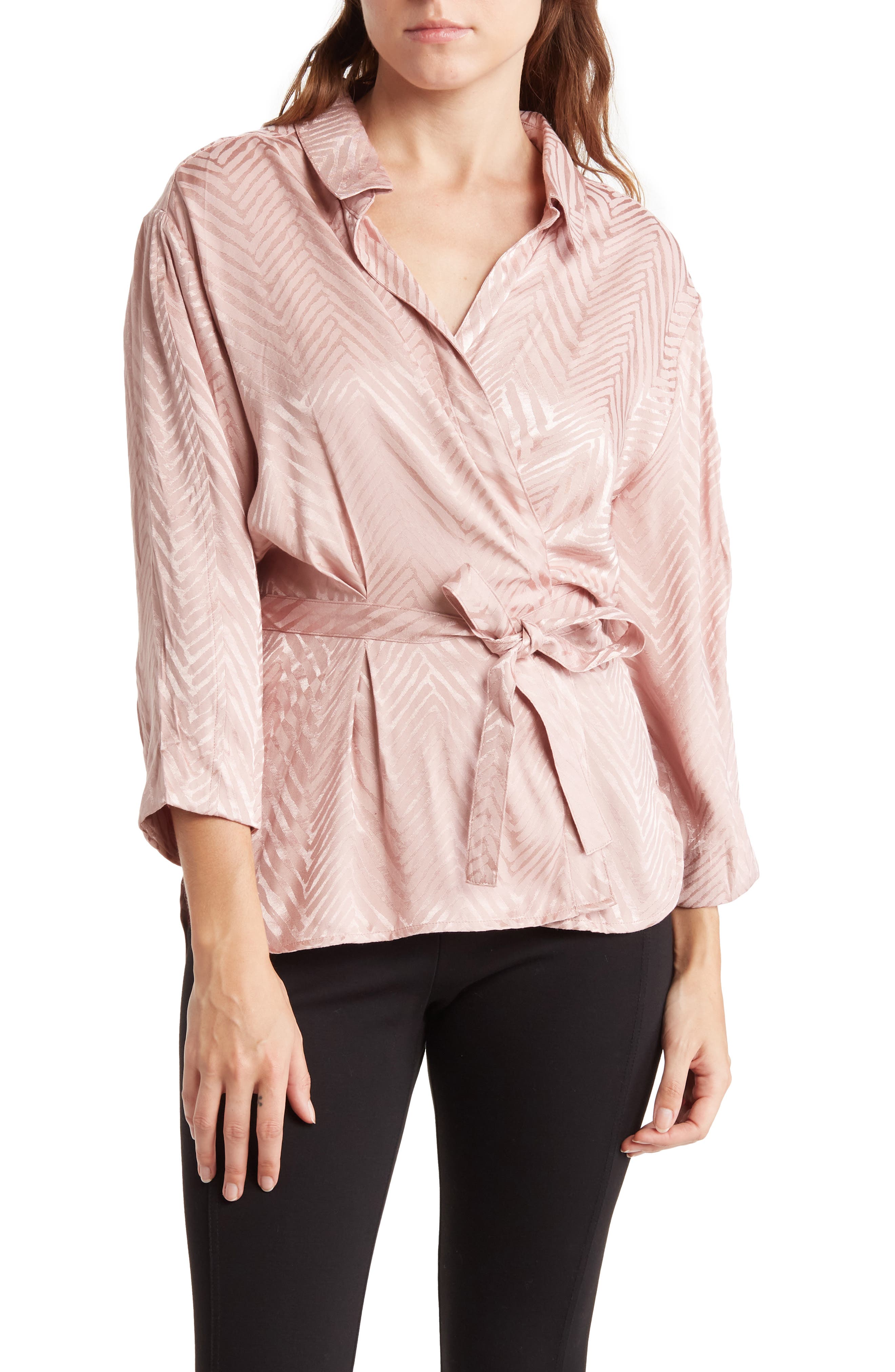 CURRENT AIR Metallic 3/4 Sleeve Wrap Blouse | Nordstromrack