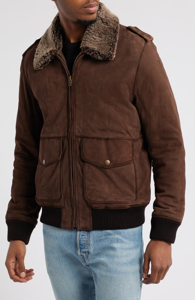 Frye Suede Flight Jacket with Genuine Shearling Collar | Nordstromrack