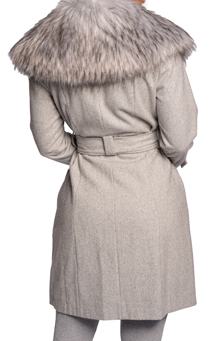 JLUXLABEL Francoise Wool Blend Belted Coat with Faux Fur Trim ...