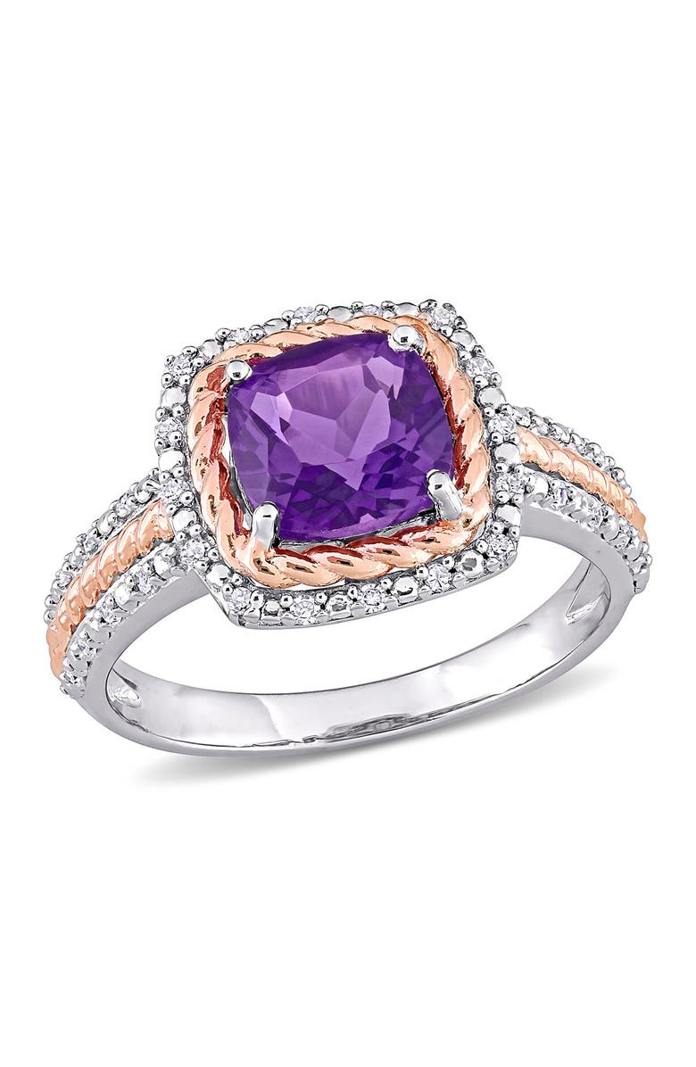 DELMAR Two-Tone Amethyst & Diamond Accent Halo Ring - 0.16ct ...